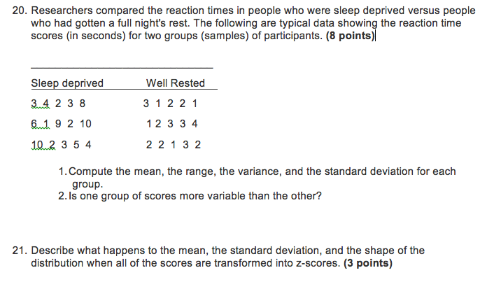 Solved 20. Researchers compared the reaction times in people | Chegg.com