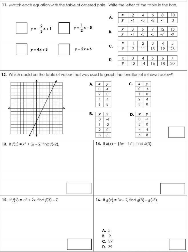 Solved 11. Match each equation with the table of ordered | Chegg.com