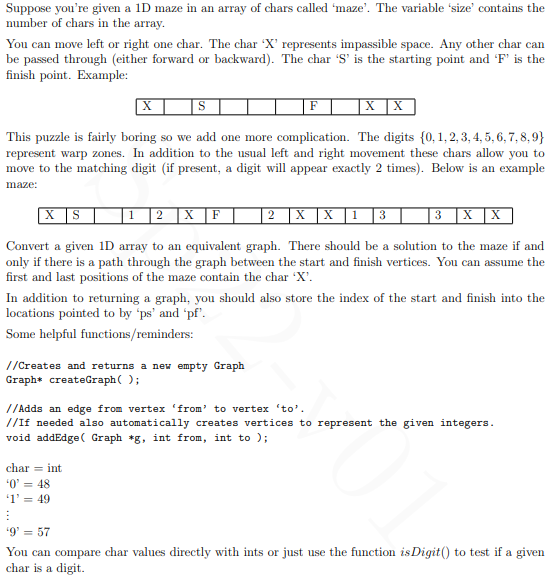 Solved Suppose you're given a 1D maze in an array of chars | Chegg.com