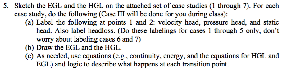 Solved 5. Sketch the EGL and the HGL on the attached set of | Chegg.com