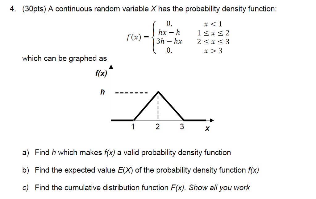 Solved 4. (30pts) A continuous random variable X has the | Chegg.com