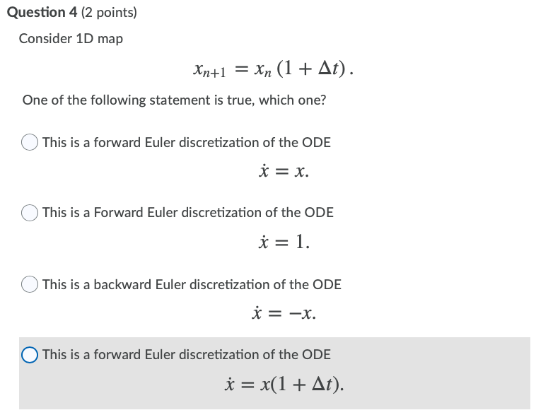 Solved Question 4 (2 points) Consider 1D map Xn+1 = xn (1 + | Chegg.com