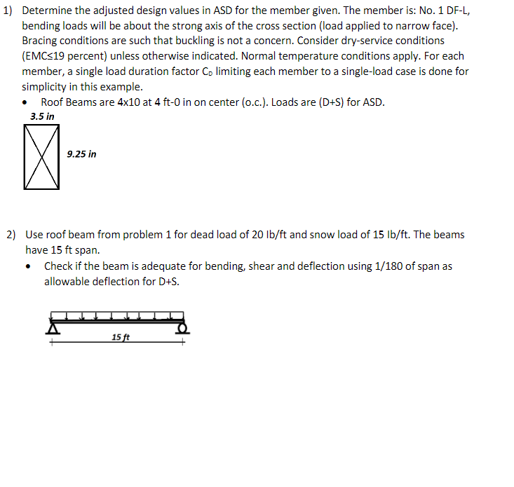 1) Determine the adjusted design values in ASD for | Chegg.com