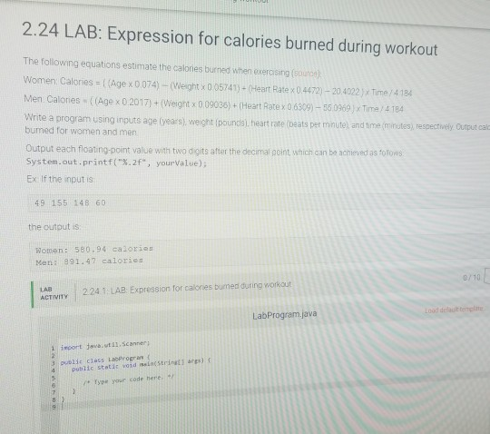 Solved 2.24 Lab: Expression For Calories Burned During
