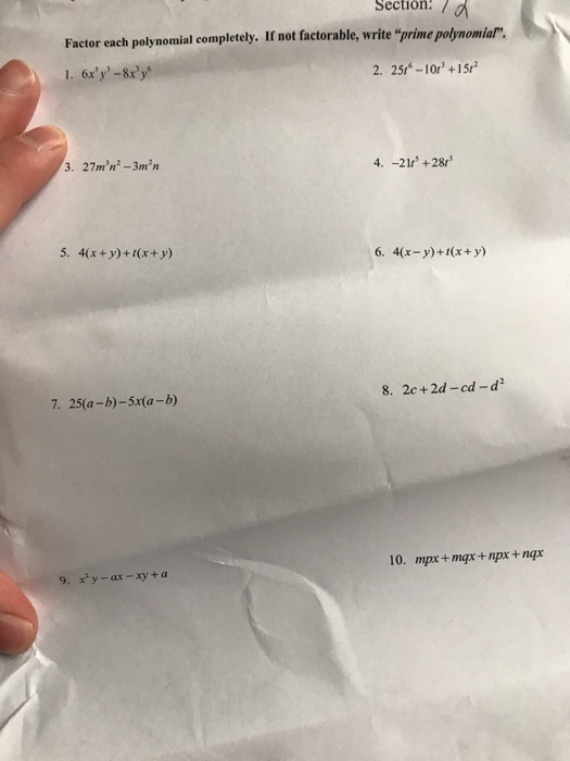 Solved Section: 7d Factor each polynomial completely. If not | Chegg.com