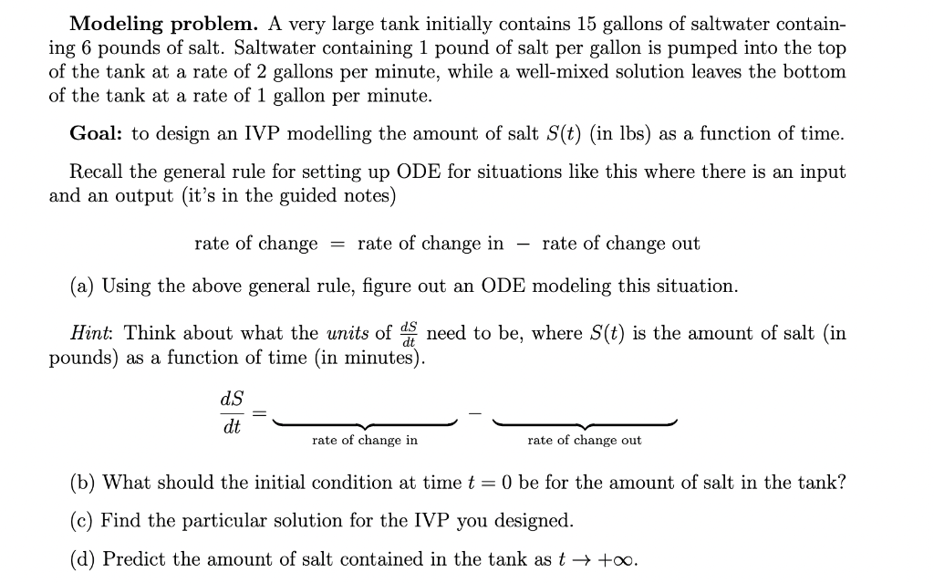 Solved Modeling problem. A very large tank initially | Chegg.com