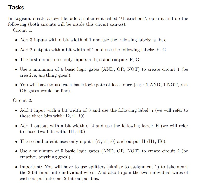 Solved Tasks In Logisim, create a new file, add a subcircuit | Chegg.com