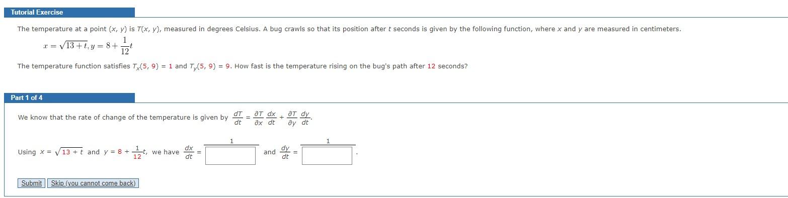 Solved Tutorial Exercise The temperature at a point (x, y) | Chegg.com