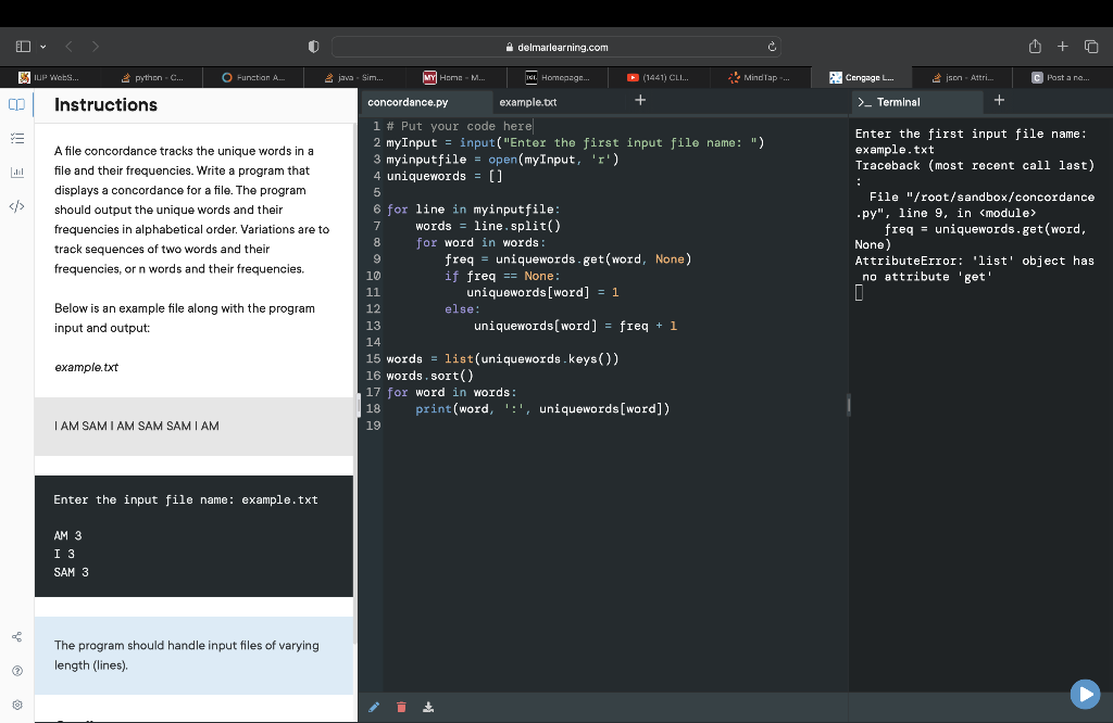 A file concordance tracks the unique words in a file | Chegg.com