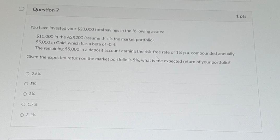 Solved You have invested your $20,000 total savings in the | Chegg.com