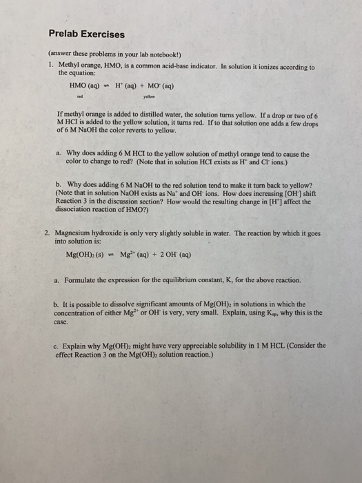 Solved Prelab Exercises (answer these problems in your lab | Chegg.com