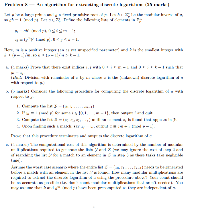 Problem 8 — An algorithm for extracting discrete | Chegg.com