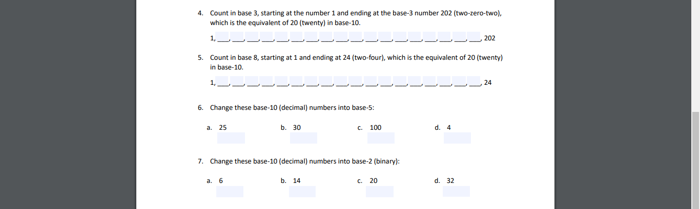 Solved 4. Count in base 3 , starting at the number 1 and | Chegg.com