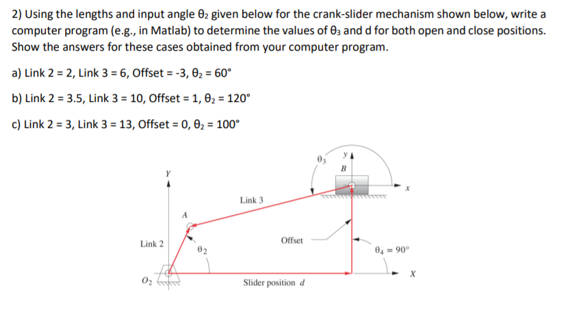 Solved 2) Using the lengths and input angle 02 given below | Chegg.com