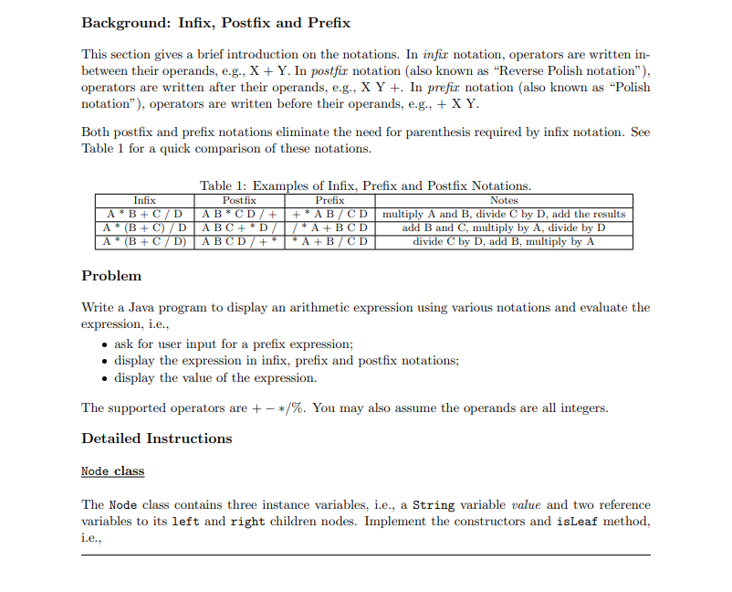 Solved Background: Infix, Postfix and Prefix This section | Chegg.com