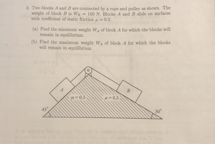 Solved 3. Two blocks A and B are connected by a rope and | Chegg.com