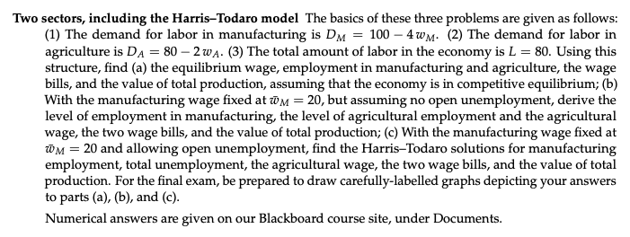 Two sectors, including the Harris–Todaro model The | Chegg.com