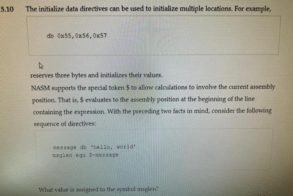 Solved The initialize data directives can be used to | Chegg.com