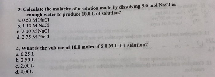 Solved 3. Calculate the molarity of a solution made by | Chegg.com