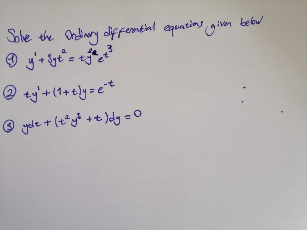 Solved Solve the Ordinary differential equations given below | Chegg.com