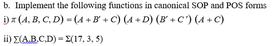 Solved b. Implement the following functions in canonical SOP | Chegg.com