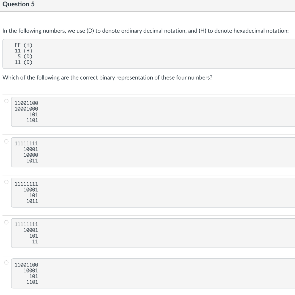 Solved Question 5 In the following numbers, we use (D) to | Chegg.com