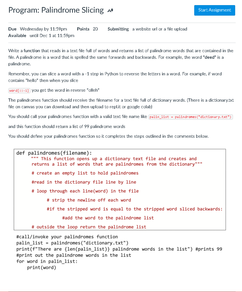 Solved Program: Palindrome Slicing at Start Assignment | Chegg.com