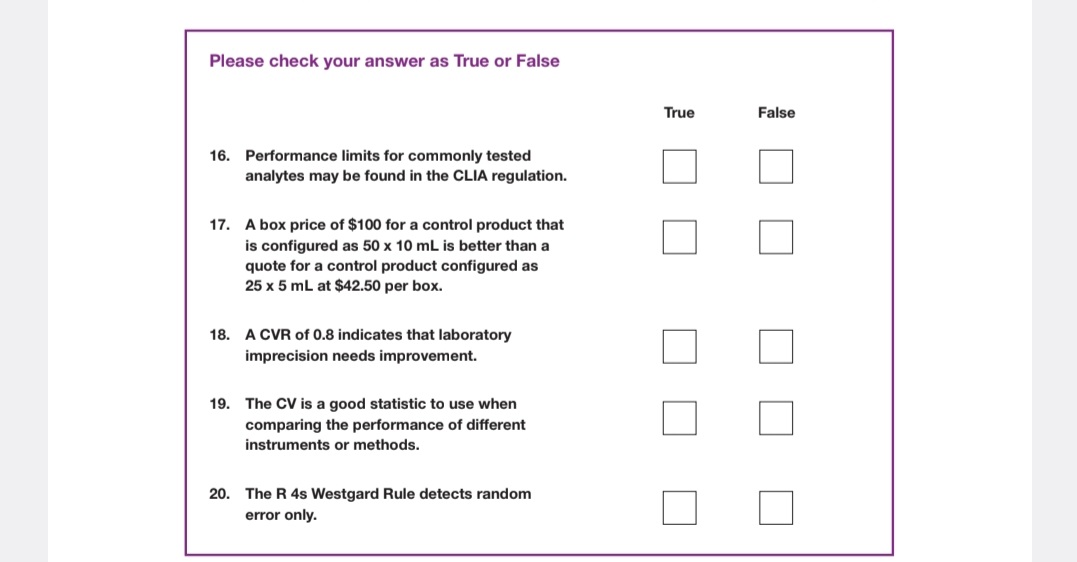 Solved Please check your answer as True or False True False | Chegg.com