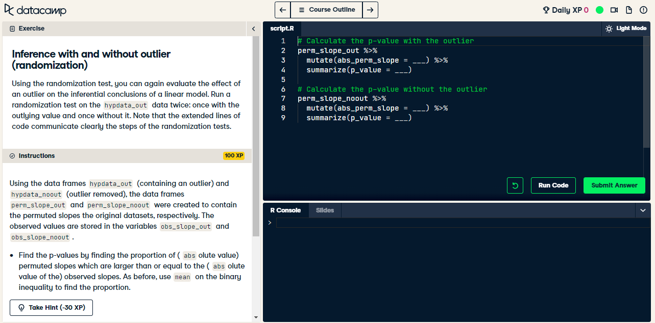 R datacamp = Course Outline → 9 Daily XPO ON Exercise | Chegg.com
