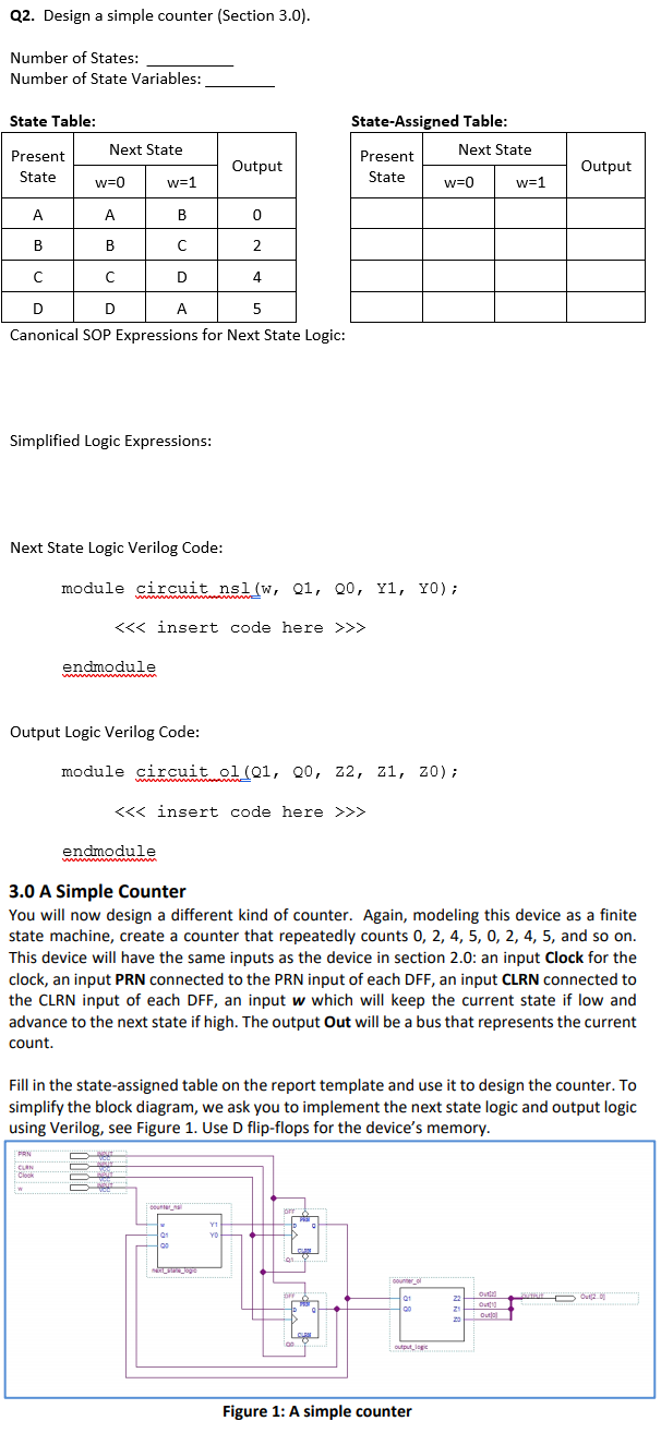 Solved Q2. Design a simple counter (Section 3.0). Number of | Chegg.com