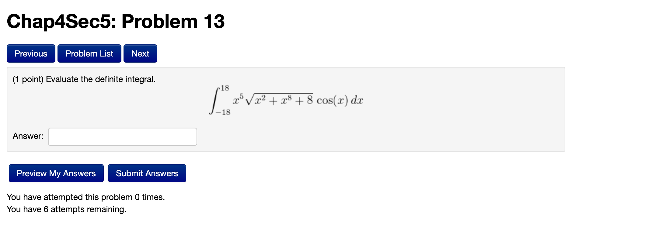 Solved (1 point) Evaluate the definite integral. | Chegg.com