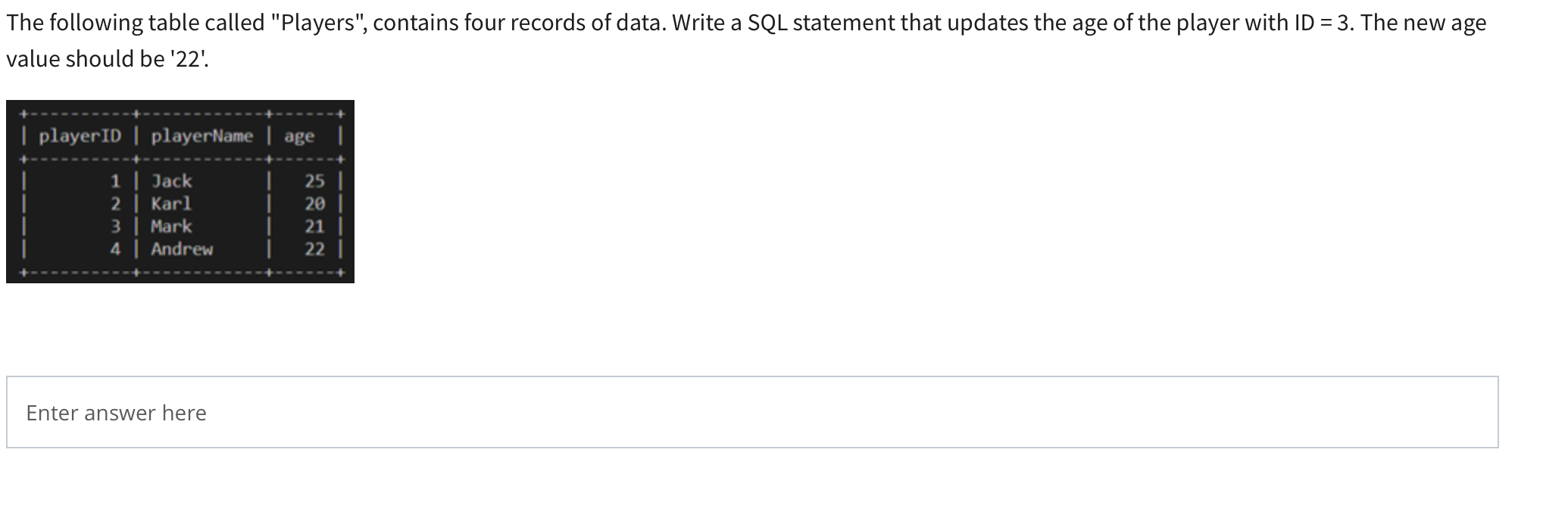 Solved he following table called "Players", contains four | Chegg.com