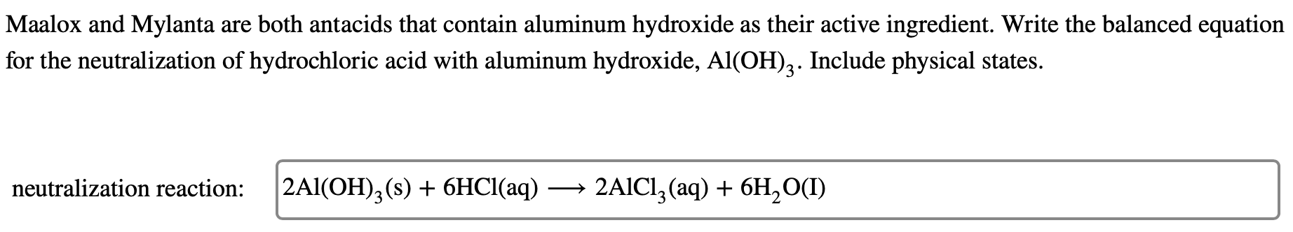 Solved Maalox and Mylanta are both antacids that contain | Chegg.com