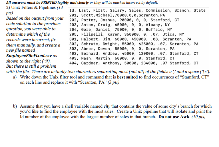 Solved All answers must be PRINTED legibly and clearly or | Chegg.com