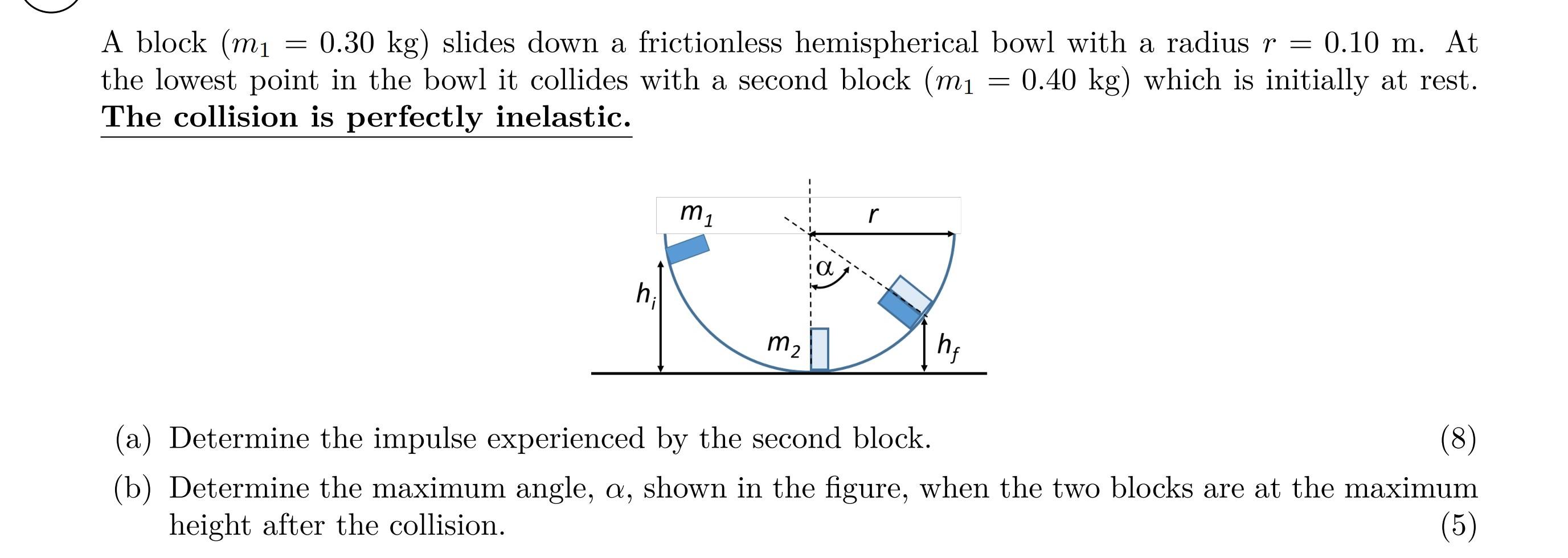 Solved = A block (mi 0.30 kg) slides down a frictionless | Chegg.com
