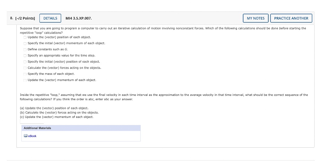 Solved repetitive "loop" calculations? Update the (vector) | Chegg.com