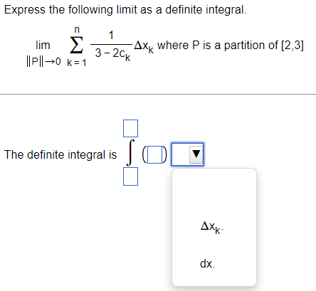 Solved Express the following limit as a definite integral. | Chegg.com