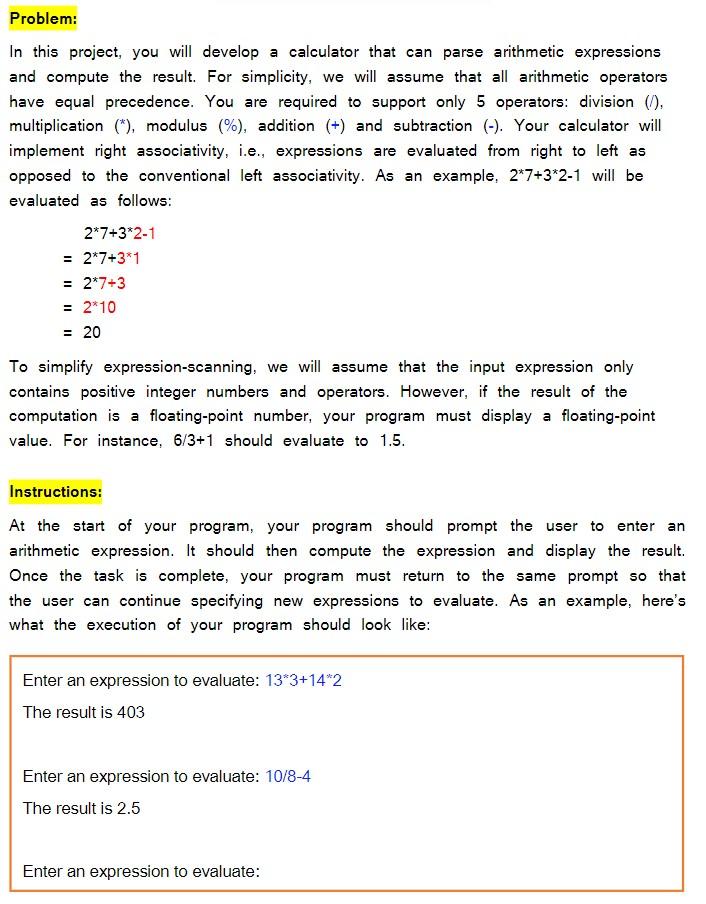 Solved In this project, you will develop a calculator that | Chegg.com