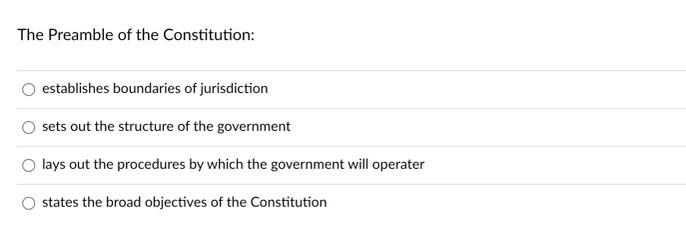 Solved The Preamble of the Constitution: establishes | Chegg.com