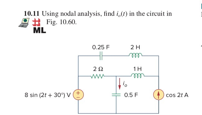 Solved 10.11 Using nodal analysis, find i,(t) in the circuit | Chegg.com