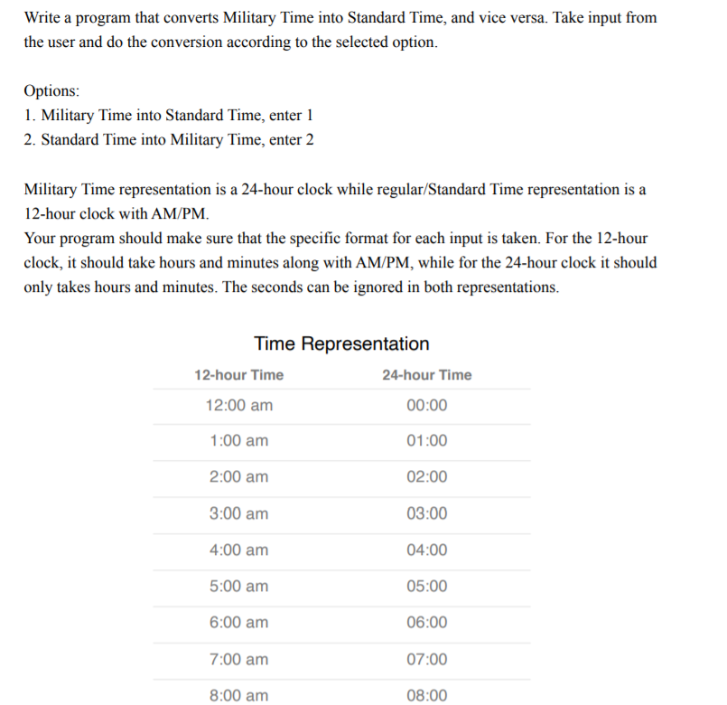 Solved Write a program that converts Military Time into | Chegg.com