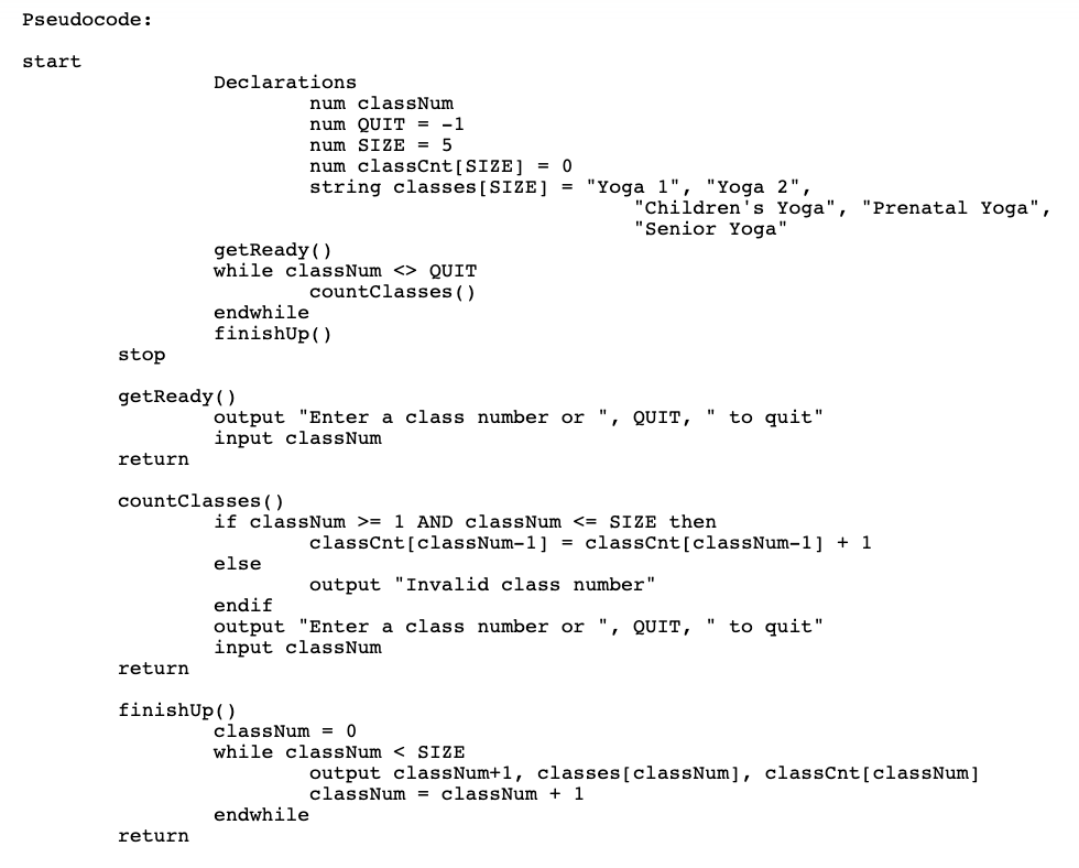 Solved Pseudocode Start Declarations Num Classnum Num Quit