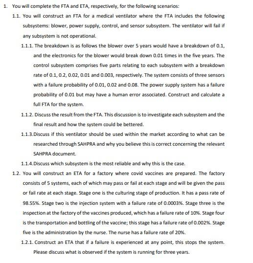 You will complete the FTA and ETA, respectively, for | Chegg.com