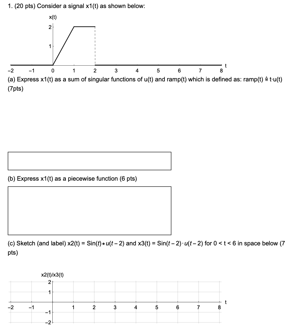Solved 1. (20 pts) Consider a signal x1(t) as shown below: | Chegg.com
