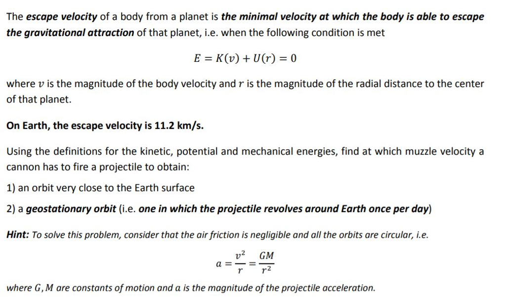 Solved The escape velocity of a body from a planet is the | Chegg.com
