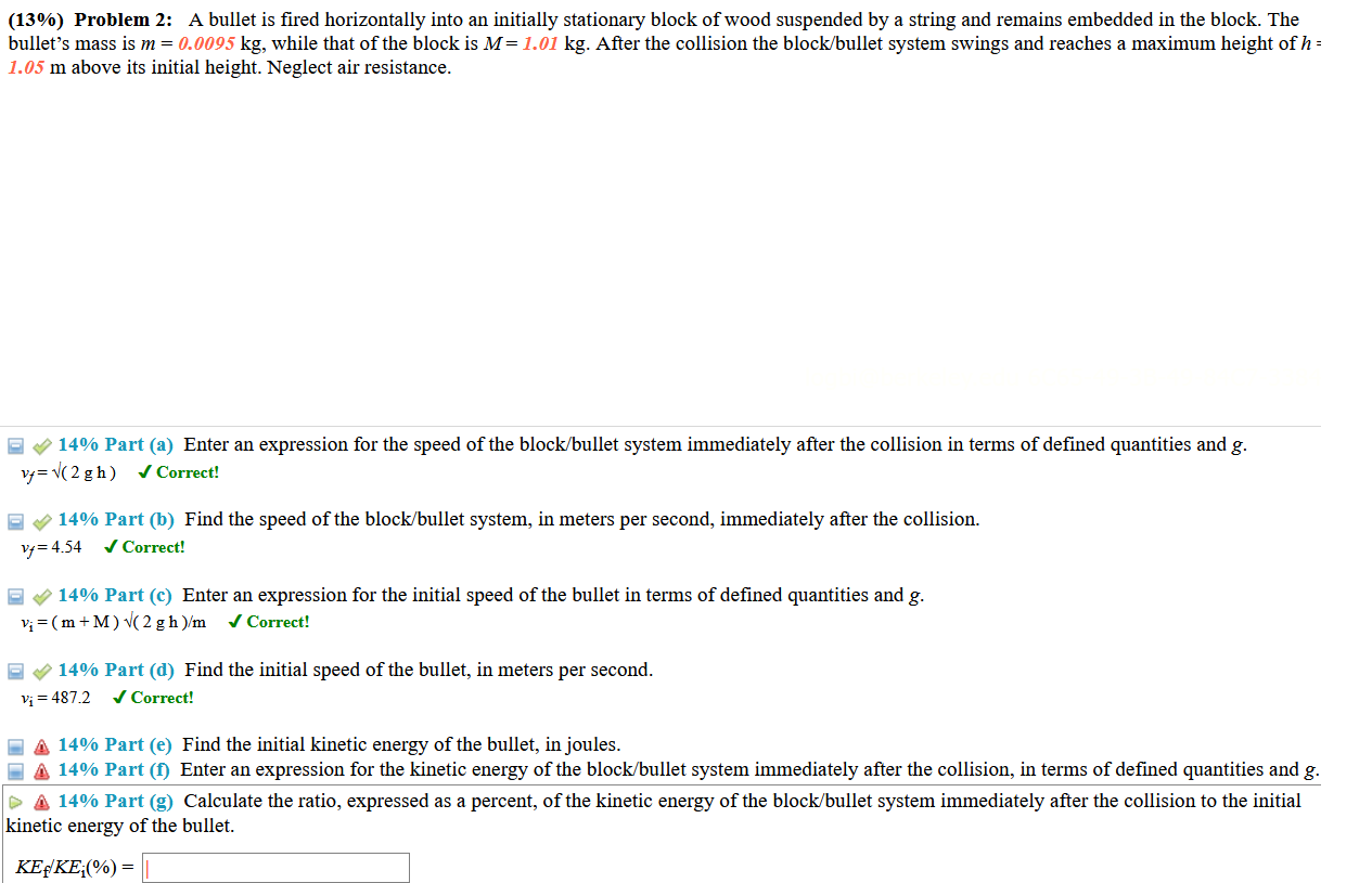 Solved (13\%) Problem 2: A bullet is fired horizontally into | Chegg.com