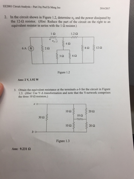 Solved EE2001 Circuit Analysis-Part Iby Prof Er Meng Jo0 | Chegg.com