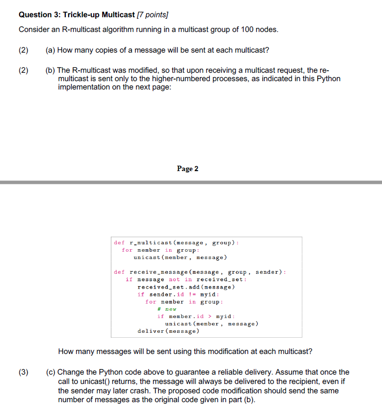 Solved Question 3: Trickle-up Multicast [7 points] Consider | Chegg.com