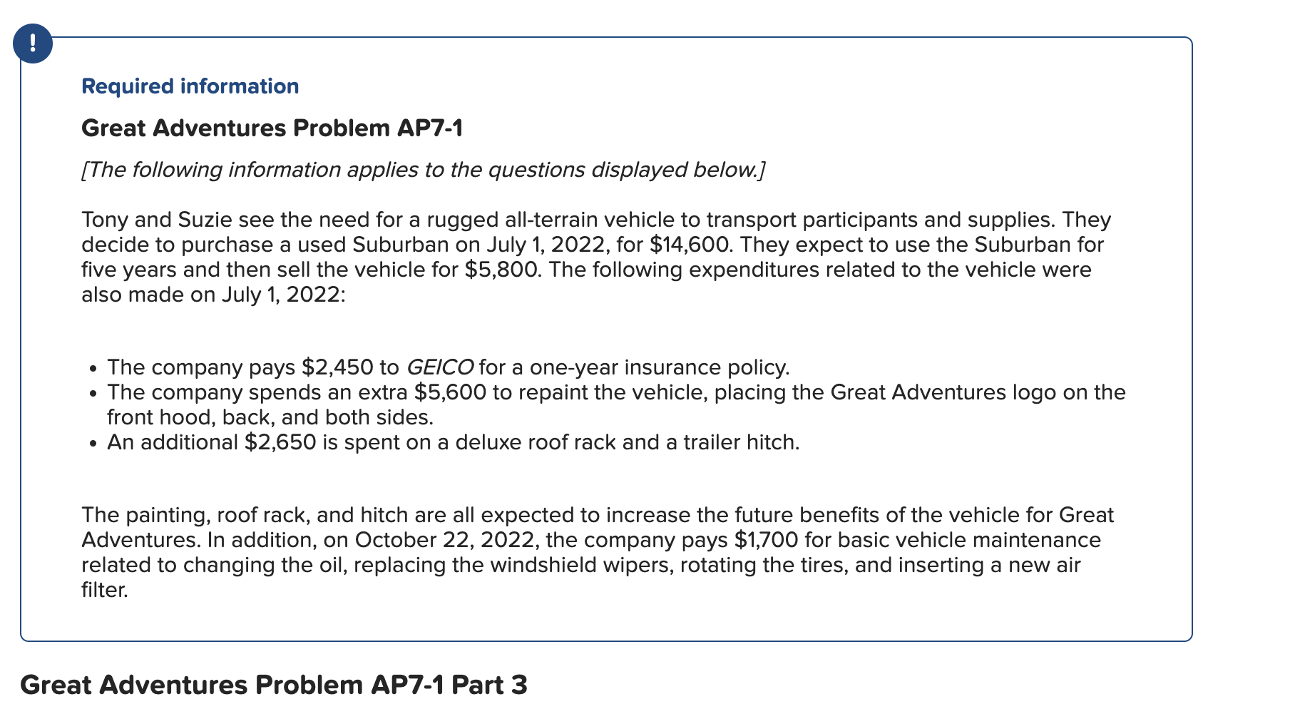 Solved ! Required information Great Adventures Problem AP7-1 | Chegg.com