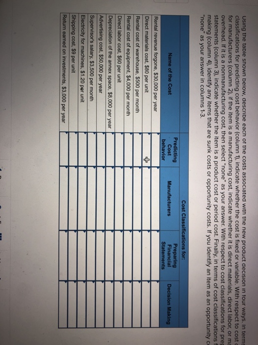 Solved Exercise 1-14 Cost Classification [LO1-2, LO1-3, | Chegg.com